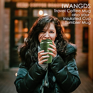 IWANGDS Leak Proof Travel Coffee Mug, Insulated Coffee Mug with Lid, Stainless Steel Vacuum Tumbler, Reusable Coffee Cup for Keep Hot Ice Drinks, 13oz Cute Mini Thermos with Cat Paw Pattern (Green*1)