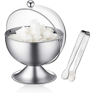 Patelai Sugar Bowl with Roll Top Stainless Steel Spherical Candies Bowl and 4.3 Inch Sugar Tong Stainless Sugar Clip for Household Kitchen Coffee Bar Beverage Serving