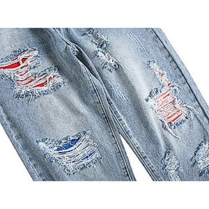 COOSVEN Men Ripped Jeans, Slim Fit Straight Leg, Denim Pants with Holes (Light Blue, 30)