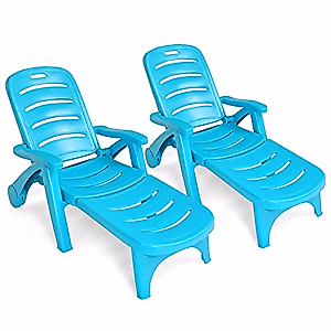 Giantex Patio Chaise Lounge Recliner on Wheels, Folding Deck Chair with Armrests, 5 Adjustable Positions for Poolside, Yard, Garden Rolling Outdoor Lounger Sunbathing Beach Chair(2, Turquoise)