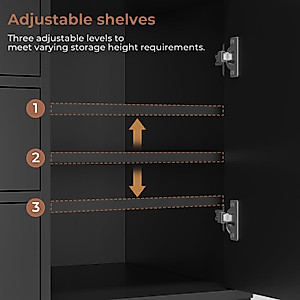 HAUOMS 63" W Vanity Desk with Mirror & Power Outlet, Makeup Vanity with 5 Drawers, 3 Storage Shelves, 1 Cabinet, Black Vanity with Lighted Mirror, Dressing Table for Bedroom,Black