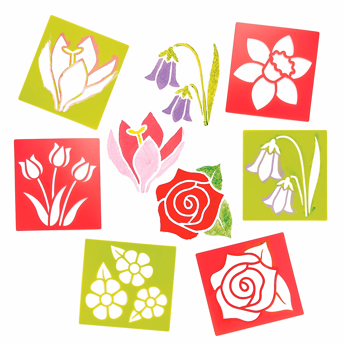 Baker Ross AW284 Flower Stencils - Pack of 6, Floral Prints for Kids to Use in Arts and Crafts Activities, Painting and Printing Projects