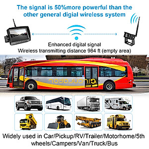 Truck Bus Digital Wireless Backup Camera Monitor System Kit, 7 inch DVR Monitor+HD IP69K Waterproof Night Vision Rear View Reverse Camera for Van Trailer 5th Wheel Pickup RV Campers Motor Home Boat