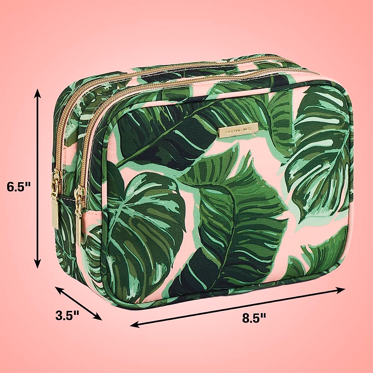 Conair Makeup Bag - Travel Toiletry Bag - Cosmetic Bag - Toiletry Bag for Women - Double Zip Organizer - Pink Palm Print