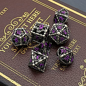 DND Dice for Dungeons and Dragons Polyhedral Dice Set Metal Role Playing D&D Dice HNCCESG Hollow Grim Reaper Dice Gaming D and D Dice for Table Game RPG Pathfinder Warhammer Shadowrun (Purple Number)