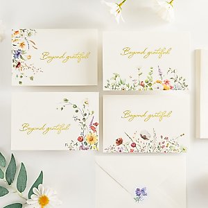 Crisky Beyond Grateful Thank You Cards 4 Assortment, Printable Watercolor WildFlowers (50 Cards with Envelopes for Birthday, Baby Shower, Bridal Shower, Wedding, All Occasion)