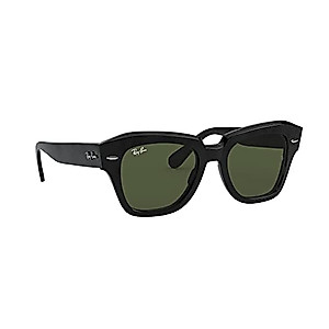 Ray-Ban RB2186 State Street Square Sunglasses, Black/G-15 Green, 49 mm