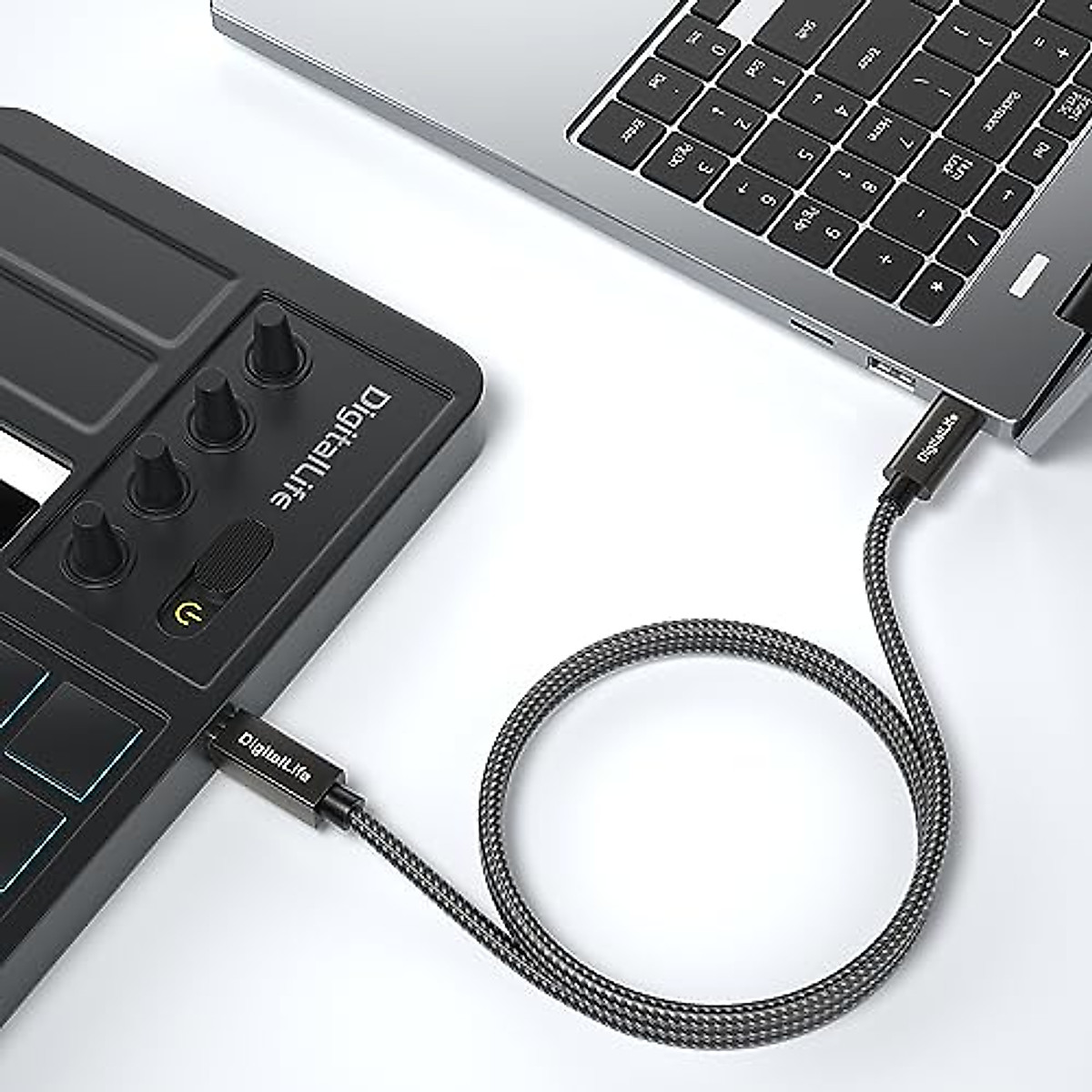 DigitalLife 2m USB Type C to B MIDI Interface Converter Cable, Compatible with Windows 11 / macOS 14 Sonoma (Metal, Nylon Braided)