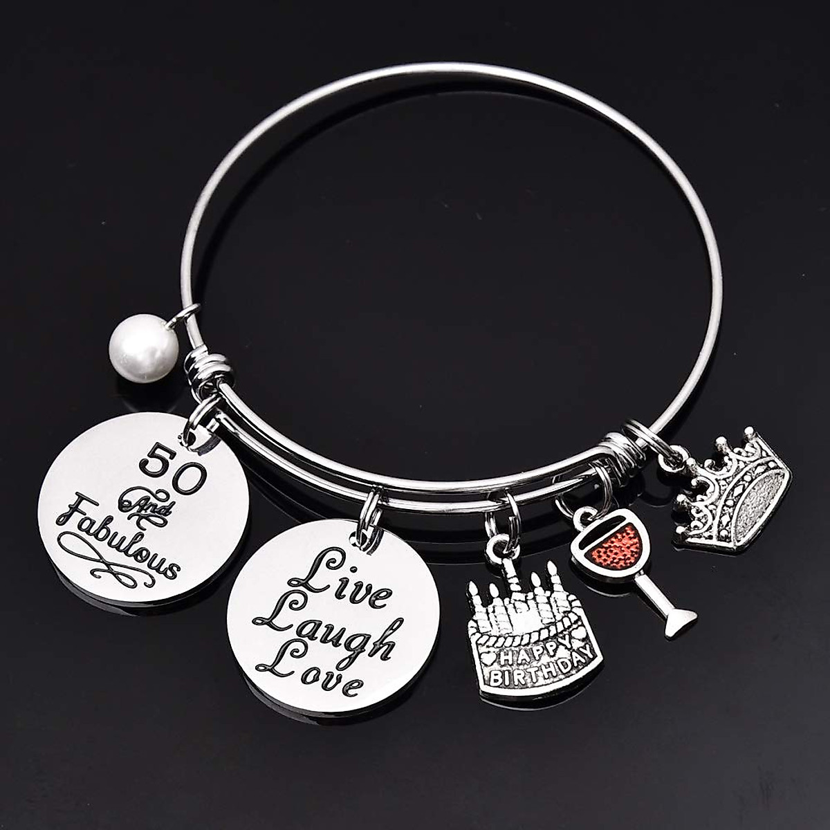 50th Birthday Gifts for Women Friend - 50 Birthday Gifts for Women for Friends Coworker Aunt Mom Mothers Gift Christmas Turning 50 Years Old Birthday Gifts for Women, 50 And Fabulous Bracelet