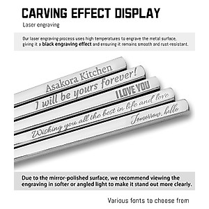 Personalized Chopsticks, Custom Engraved Name Reusable Stainless Steel Chop Sticks, Square Non-Slip ChopSticks Dishwasher Safe for Housewarming Weddings Anniversaries Parties, Gift for Friends