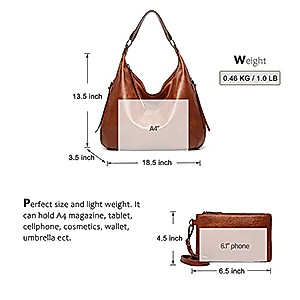Hobo bags for women Fashion Shoulder Bag Tote Satchel Hobo Handbags Purse Set (Brown -3pcs)