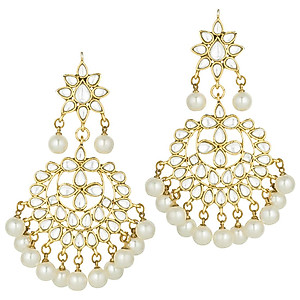 Aheli Ethnic Wedding Wear Faux Kundan Beaded Necklace (White) with Maang Tikka Set Indian Fashion Jewelry for Women