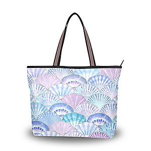 MNSRUU Women's Tote Purse with Pocket,Shell Printed Handbag Summer Beach Tote Bag