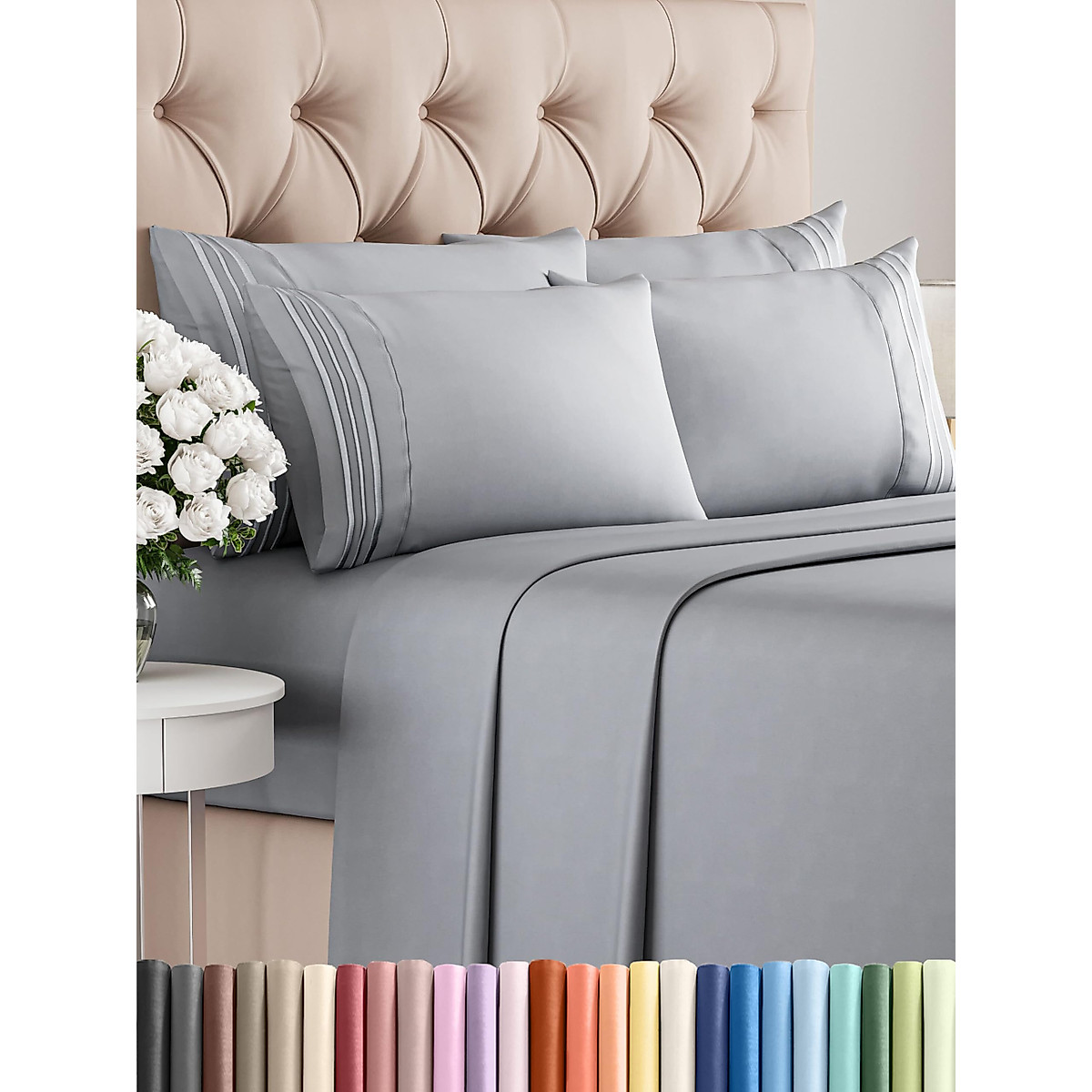 King 6 Piece Sheet Set - Comfy, Breathable & Cooling - Hotel Luxury Bedding for Women, Men, Kids & Teens - 1 Flat & 1 Fitted Sheet & 4 Pillowcases w/ Deep Pockets - Soft and Wrinkle Free - Steel Blue