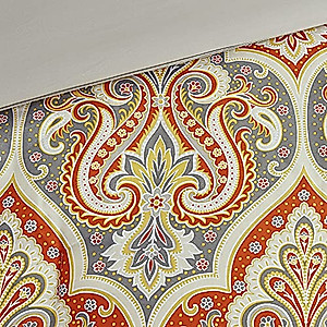 Madison Park Nisha Sateen Cotton Comforter Set, Breathable, Soft Cover, Trendy, All Season Down Alternative Cozy Bedding with Matching Shams, Full/Queen, Orange 7 Piece