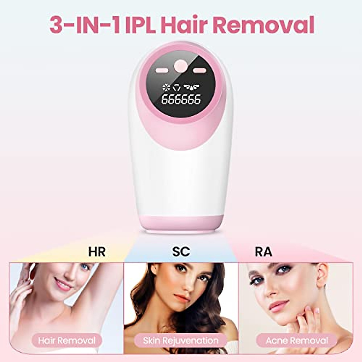 Laser Hair Removal for Women and Men 3-N-1 IPL Device Permanent 999,999 Flashes FDA Cleared Hair Removal for Face Armpits Legs Arms Bikini Line Whole Body Use