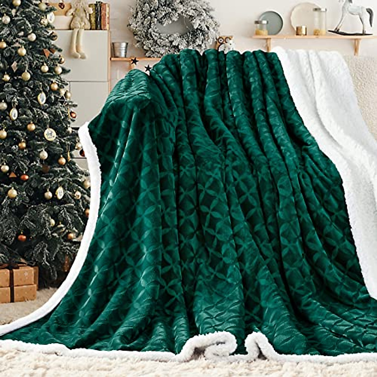 inhand Sherpa Throw Blanket 51”x63” Warm Soft Large Forest Green Sherpa Fleece Blankets and Throws Cozy Fluffy Reversible Flannel Fleece Blanket for Couch Sofa Bed Lap Plush Fuzzy Brushed Blanket