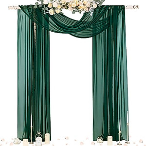 Socomi Wedding Arch Draping Fabric 29" x 20Ft 1 Panel Emerald Green Sheer Curtain Drapes Extra Long for Wedding Ceremony Birthday Party Decoration