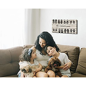 ARTINME Dog Lover Sign Wall Decor ,Take A Moment To Paws sign Pet Paw Print Artwork Footprints Canvas Wall Art ,Framed Animal prints Puppy Gifts for Front Door home decoration (Black)