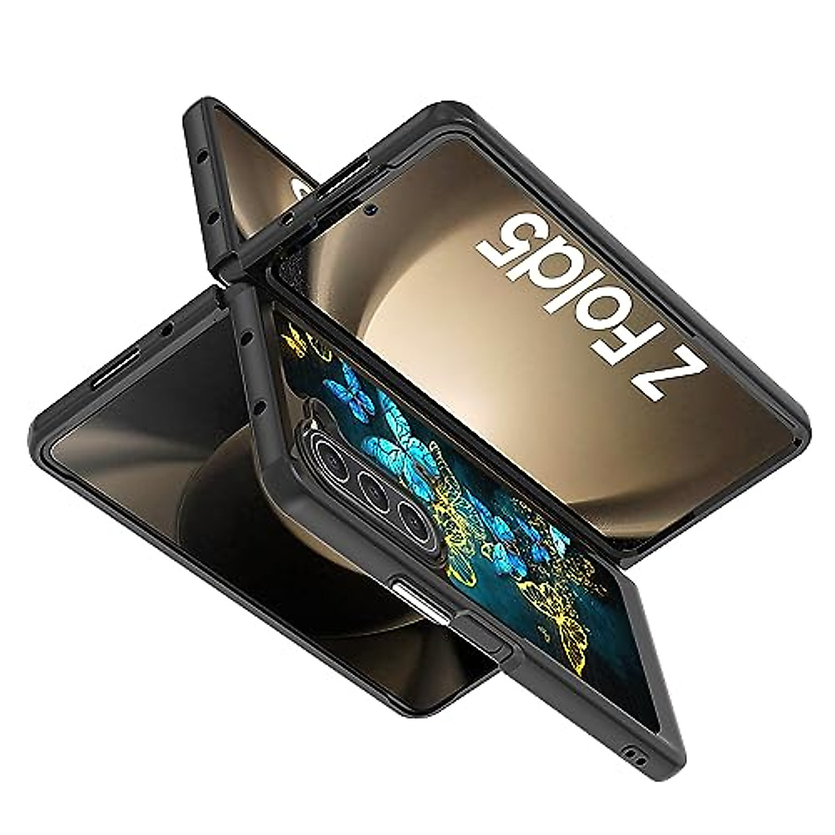 NKase for Samsung Galaxy Z Fold 5 Case, Samsung Z Fold 5 Case Cute Hard Slim Cover Galaxy Z Fold 5 Case Shockproof Women Girls Men Protective Case for Galaxy Z Fold 5 5G Case, Gold/Blue Butterfly