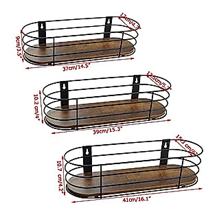 Calenzana Oval Floating Wall Shelves Set of 3, Rustic Wood Wire Frame Hanging Shelf for Bathroom Bedroom Kitchen Living Room