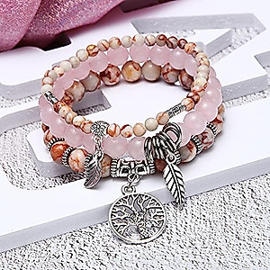 XIMEO Tree of Life Semi Precious Original Design Crystals and Healing Stones Yoga Beaded Bracelets Beach Charm Bracelet Set for Women Girls, Ocean Jewelry