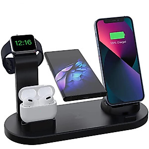 Wireless Charger, 6 in 1 Wireless Charging Station, Fast Wireless Charger Stand for iPhone 14/13/12/11/Pro/Max/XS/XR/X/8/Plus, for Apple Watch 7/6/5/4/3/2/SE, for AirPods 3/2/Pro(Black)