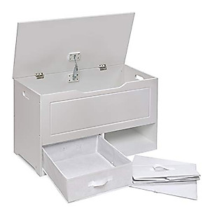 Badger Basket Kid's Up & Down Toy Box and Organizer with Two Reversible Fabric Bins - White