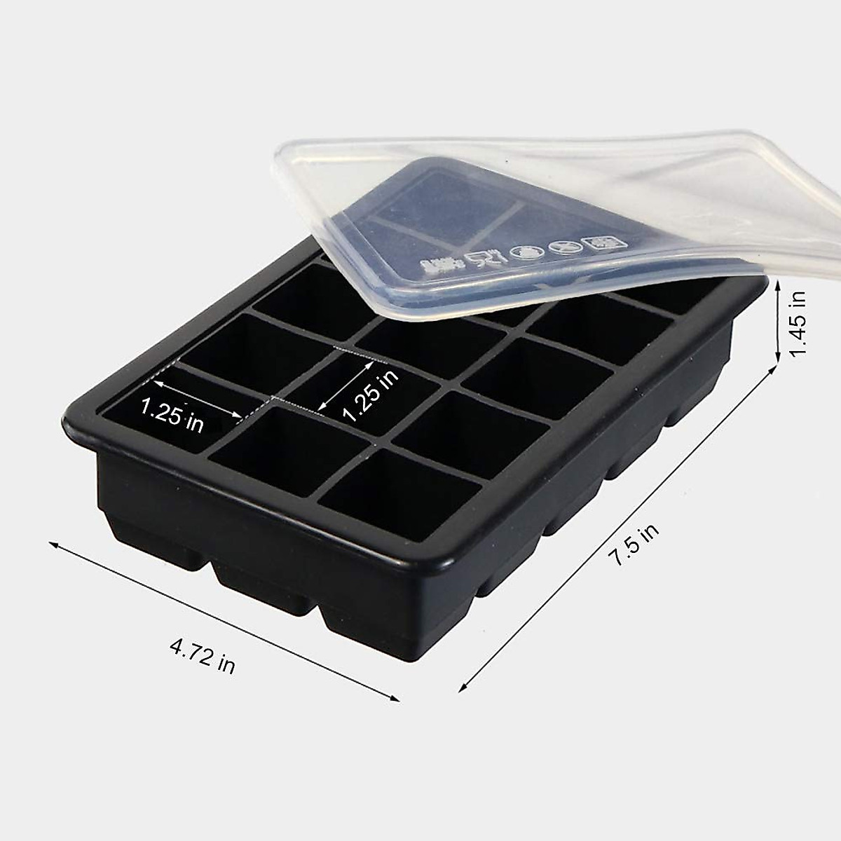 Silicone Ice Cube Trays with No Leaking Lid, Easy-Release and Flexible 15- Cavities Square Ice Cube Mold, Set of 2, No odors and Stackable