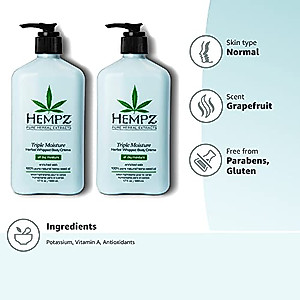 Hempz Natural Triple Moisture Herbal Whipped Body Cream with 100% Pure Hemp Seed Oil for 24-Hour Hydration, Moisturizing Vegan Skin Lotion with Yangu Oil, Peach and Grapefruit, 17 Fl Oz (Pack of 2)