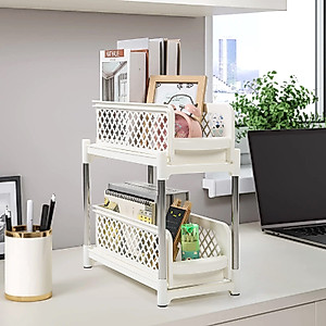 hoyiolad Under Sink Organizers and Storage,2 Tier Easy Access Sliding Drawer Bathroom Organizer,Multi-purpose Under Sink Organizer,Bathroom Counter Organizer,Kitchen Organization and Storage,White