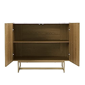 roomfitters 39" Modern Sideboard Buffet Cabinet, Herringbone Pattern Mid-Century Credenza with Doors, Media Console with Storage, Wine Cabinet for Kitchen, Living Room, Entryway, Oak, Gold Metal Legs