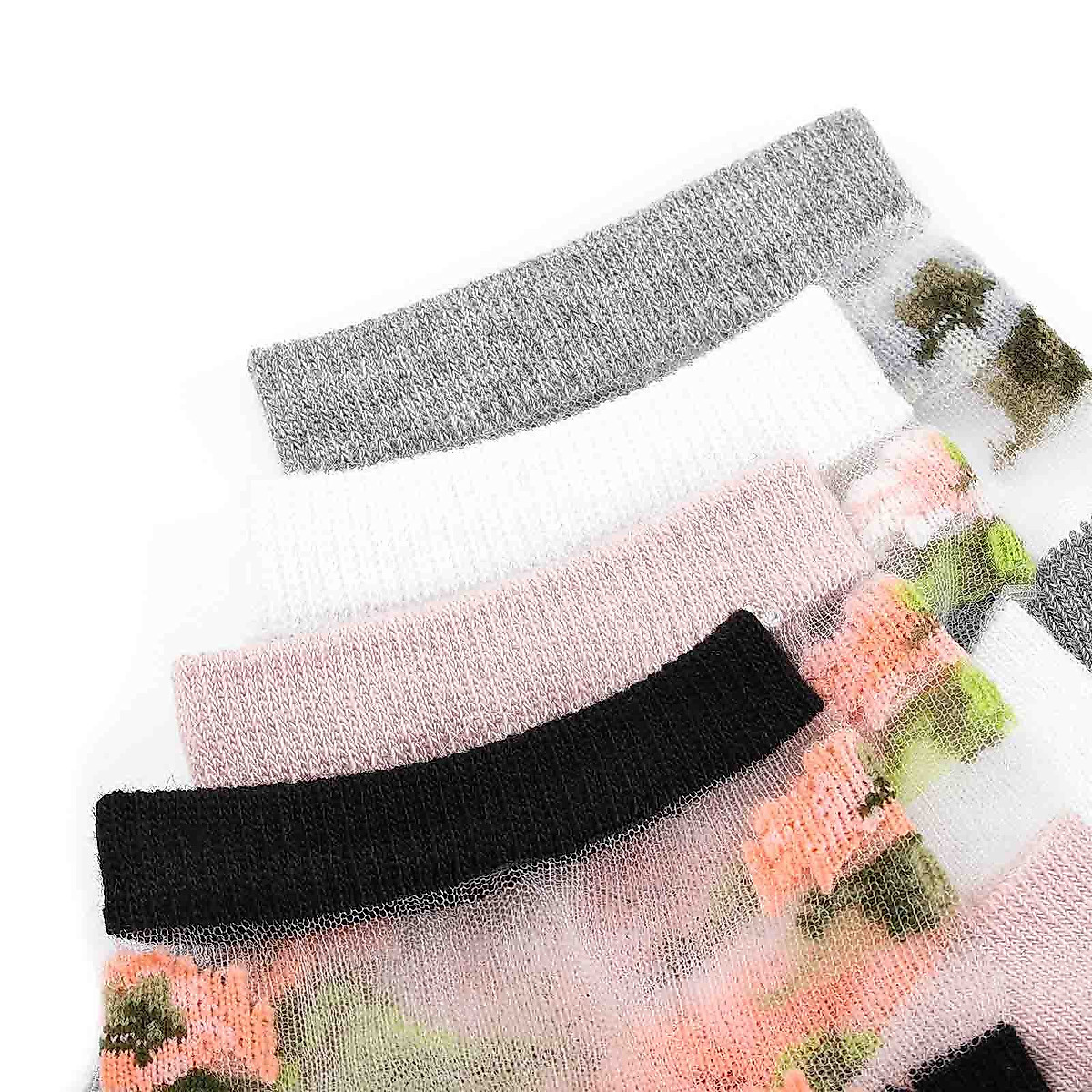 Woeoe Sheer Mesh Short Ankle Socks Floral Ultrathin Transparent Lace Summer Socks Thin See Through Silk Short Stockings for Women Girls(4 Pairs)