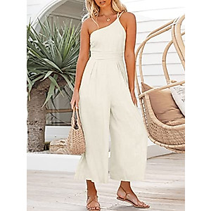 ANRABESS Women's Summer Straps One Shoulder Dressy High Waist Casual Wide Leg Jumpsuit Romper with Pockets 502mibai-L