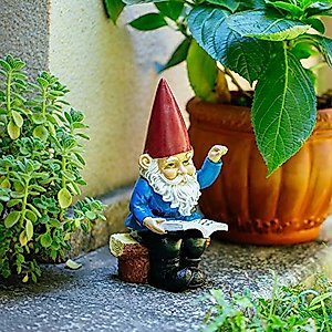 HomDSim Garden Gnome Statue in Reading Book Gnomes Dwarfs 9.5 Inch, Polyresin, Full Color Funny Lawn Ornaments and Statues Gnomes Garden Decorations Miniature