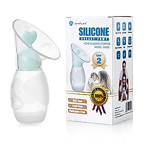 Amplim Gen-2 Silicone Breast Milk Collector | 1-Pack Food Grade Travel Manual Breast Pump with Breastfeeding Milk Saver Stopper | FSA HSA Eligible, BPA PVC Lead and Phthalate Free | 4oz/100ml Blue