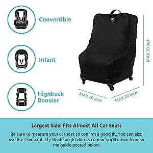 J.L. Childress Spinner Wheelie Deluxe Car Seat Travel Bag - Car Seat Carrier with 360 Degree Wheels - Smooth Rolling, Water Resistant - Universal Car Seat Gate Check Bag for Airport, Black