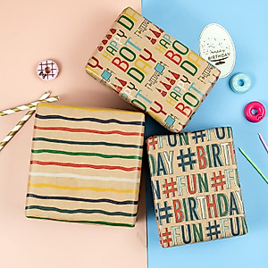 RUSPEPA Wrapping Paper Sheets Birthday Design - 17.5 x 30 inches Each Sheet, Total of 6 Sheets Packed in 1 roll