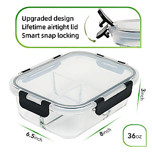 DAS TRUST 5 Pack 36oz Bento Box Glass Meal Prep Containers 3 Compartment Glass Food Storage Containers with Lids Meal Prep Bowls Lunch Box Glass Food Prep Containers Lunch Container Oven Safe