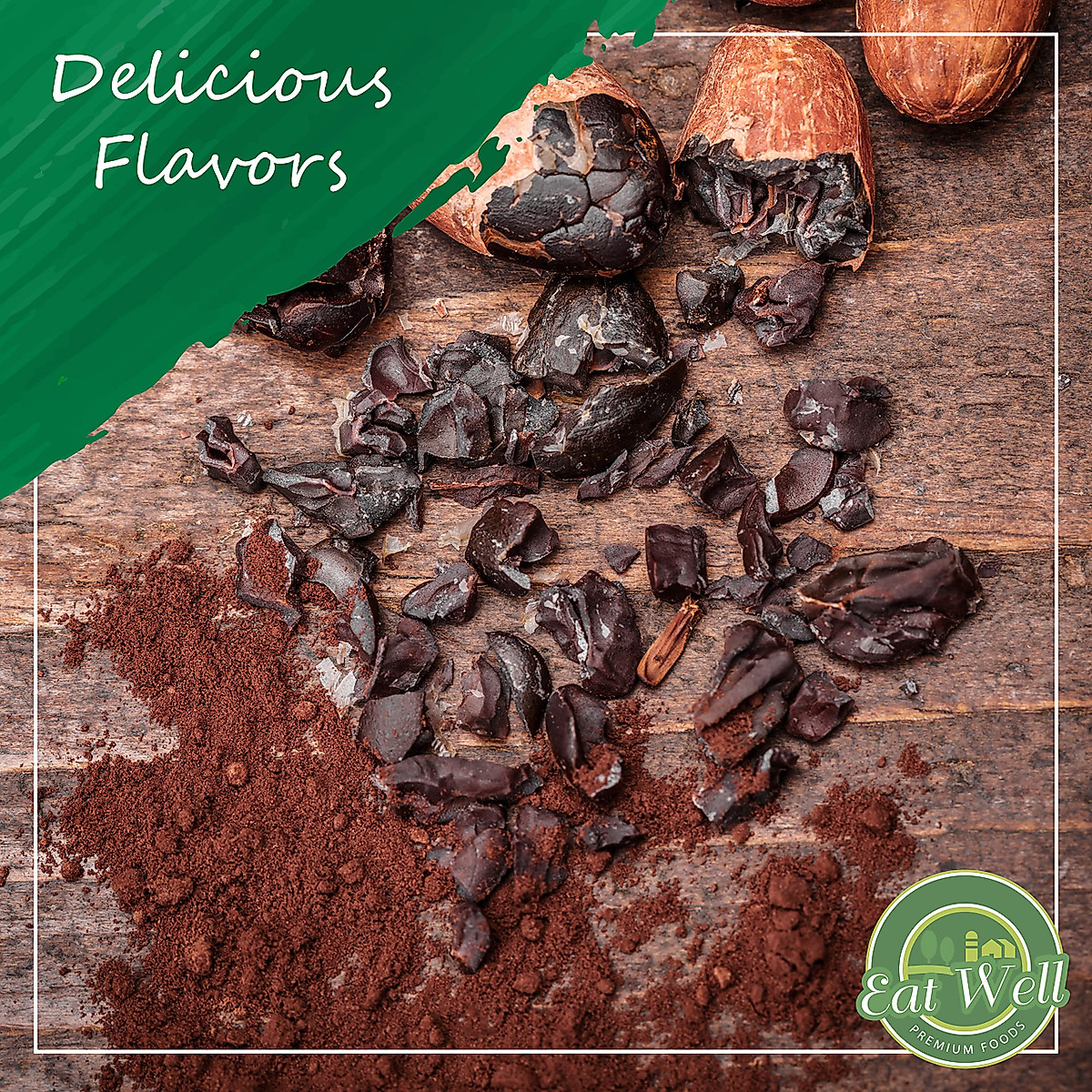 Eat Well Premium Unsweetened Cacao Powder - 32 oz | Dutch Processed Cocoa Powder | Pure Dark Chocolate Powder for Baking & Drinking | 100% Natural Unsweetened Powdered Cocoa | Raw & Vegan Friendly