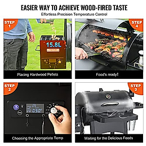 VEVOR Smoker Grill, Portable Wood Pellet Grill with Cart, 8 IN 1 BBQ Grill with PID Temperature Control for Outdoor Cooking, Barbecue Camping, Picnic, 730 sq, Patio and Backyard, Black