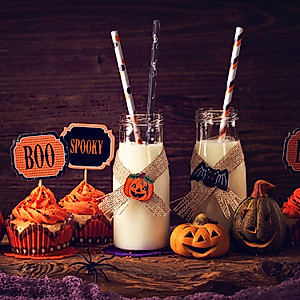 250 Pieces Halloween Drinking Straws Pumpkin Paper Straws Striped Paper Drinking Straws with Pumpkin Bat Spider Web Skeleton Pattern for Halloween Party Supplies, 10 Styles