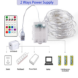 Color Changing Fairy Lights LED String Lights with Remote, 16.4FT 2 Pack Twinkle Lights USB Plug or Battery Powered, Outdoor Waterproof Christmas Decorations for Bedroom Wedding Party Indoor…