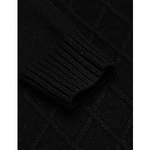 COOFANDY Men's Shawl Collar Sweaters V-Neck Cotton Relaxed Fit Cable Pullover (Black&, Medium)