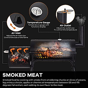 Charcoal Grills, MGHH Portable Charcoal Grill with 2 Wheels Side Fire Box, Small BBQ Oven Offset Smoker for 8-12 People Outdoor Patio Backyard, Camping Picnics