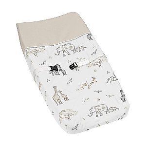 Sweet Jojo Designs Jungle Safari Animals Boy Girl Baby Nursery Changing Pad Cover Beige Brown Taupe Black and White Gender Neutral Animal Elephant Giraffe Wildlife Adventure Zebra Elephants Serengeti