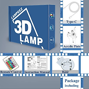 Lampeez Kids 3D Ballerina Night Light Ballet Dancer Gifts Lamp with 16 Colors Remote Control Changing Birthday Xmas Valentine's Day Gift Idea for Boys and Girls