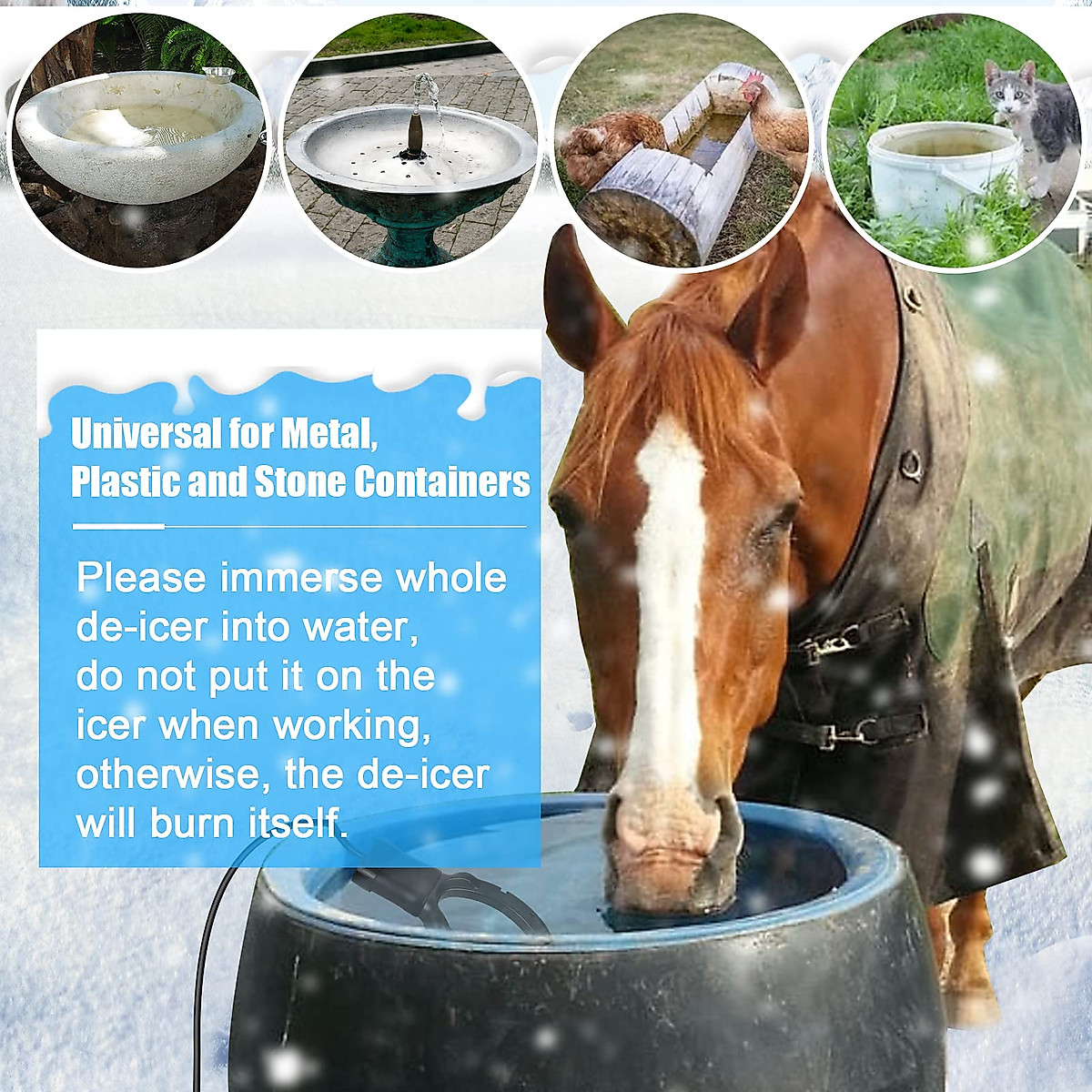 LOYCEGUO New 500W De-icer Submergible Bird Bath Heater Aluminum Cast for Livestock Poultry Horses, Cows, Birds, Wildlife Drinking Indoor Outdoors in Winter with 9.84 Foot Cord Birdbath Water Heater