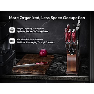 Piklohas Knife Sets For Kitchen With Block, 14 Pieces Kitchen Knife Set With Magnetic Knife Holder, German High Carbon Stainless Steel Damascus Pattern Chef Knife Set With Sharpener, Steak Knives, Red