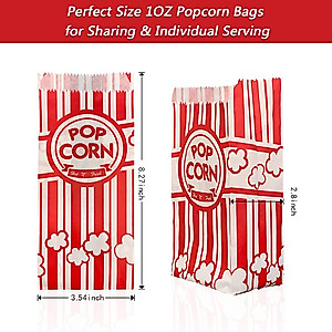 200 Pieces 1 OZ Popcorn Bags Classic Red & White Stripes Paper Popcorn Bags for Individual Servings Bulk Popcorn Bag for Carnival Themed Party, Movie Night, Birthday, Decorations (200)